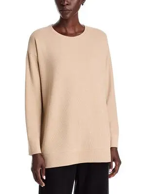Eileen Fisher Cotton Crewneck Long Sleeve Tunic - Wheat