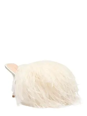 STUART WEITZMAN Boa 100 Satin Feather Trimmed Mules - Cream
