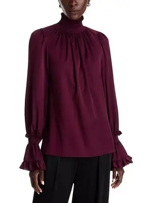 Kobi Halperin Maxine Silk Blend Smocked Trim Blouse Berry