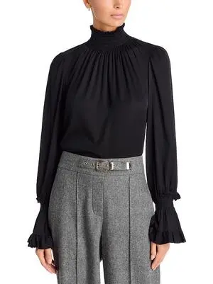 Kobi Halperin Maxine Silk Blend Smocked Trim Blouse Black