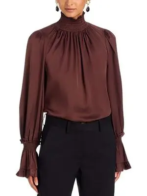 Kobi Halperin Maxine Silk Blend Smocked Trim Blouse - Briar