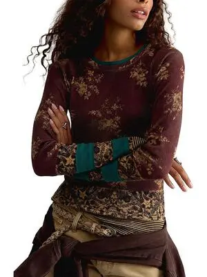 Free People Easy Does It Cotton Stretch Printed Top Lagon Combo