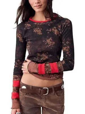 Free People Easy Does It Cotton Stretch Printed Top Wine Combo