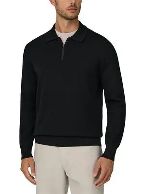 Boggi Milano Quarter-zip Wool Blend Wooltech Knitted Polo Shirt - Black