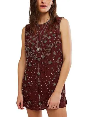 Free People Brighter Days Embellished Mini Dress Chocolate