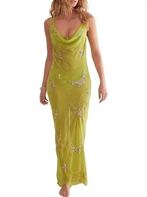 Nasty Gal Celestial Cowl Neck Maxi Beach Dress - Green