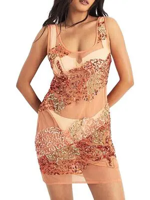 Nasty Gal Beaded Sheer Mini Beach Dress - Orange