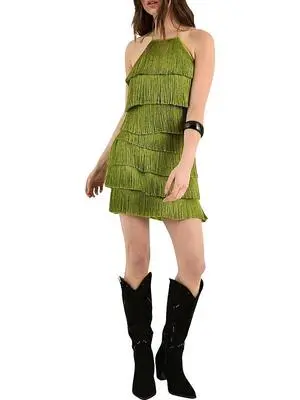 NASTY GAL Fringe Halter Neck Mini Dress