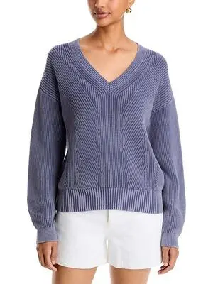 Tommy Bahama Salt & Sea Wash Cotton V Neck Sweater Dark Bluestone