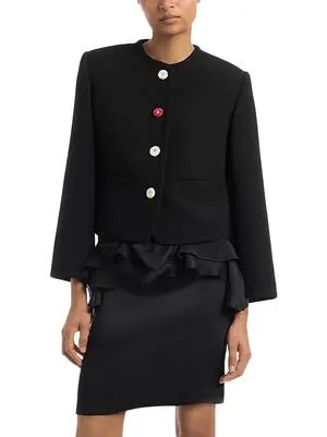 LIBEROWE Cora Wool Flower Button Jacket - Black