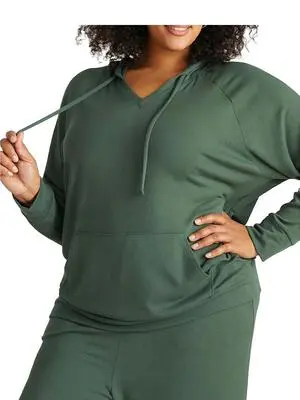 Universal Standard Plus Travelknit V-neck Hoodie - Conifer