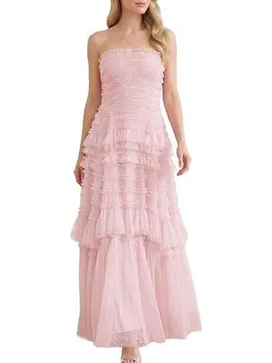 NEEDLE & THREAD Valentine Ruffle Strapless Gown - Shell