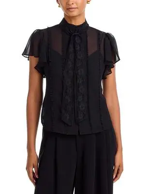Cinq À Sept Virelle Ruffle Tie Neck Blouse - Black