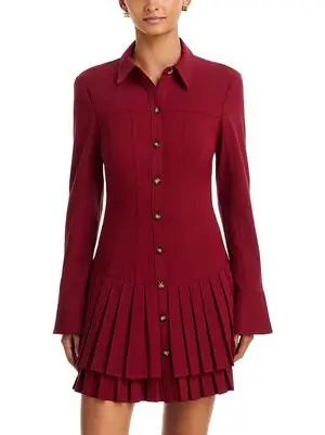 Cinq À Sept Dalissa Pleated Shirt Dress - Wineberry