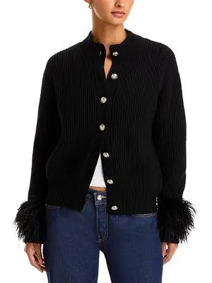 Ramy Brook Laura Feather Trim Cardigan Black
