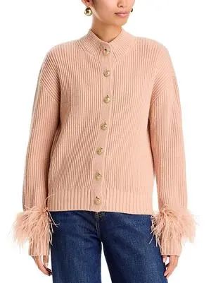 Ramy Brook Laura Feather Trim Cardigan Blush
