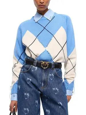 Pinko Berna Wool & Cashmere Argyle Crewneck Sweater - Ec