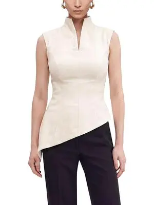 NOCTURNE Padded-shoulder Asymmetric Blouse - Ivory