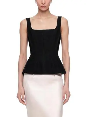 NOCTURNE Boned Square Neck Peplum Bustier Top - Black