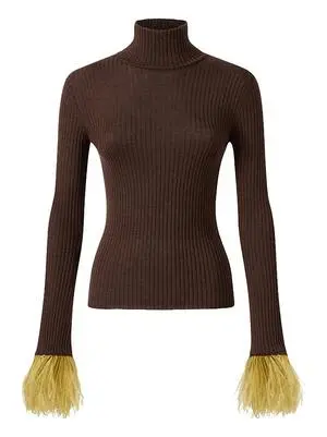 LA DOUBLEJ High Kick Cashmere Blend Feather Trim Top