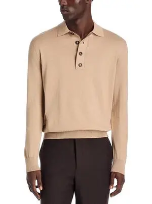 Eleventy Cotton & Cashmere Knit Slim Fit Sweater Polo Camel