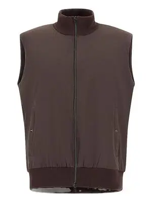 Herno Interlock Knit Effect Nylon Zip Vest - Chocolate Brown
