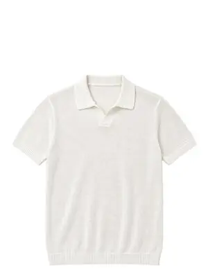 VAYLA Fine-knit Relaxed Fit Open Collar Polo Shirt - White