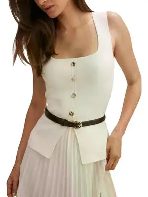 EVER NEW Delphine Square-neck Belted Midi Dress - Neutrals