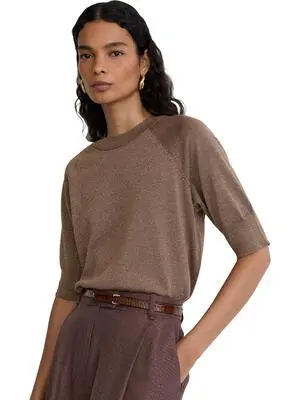 REISS Susanne Wool-blend Metallic-knit Short-sleeve Top