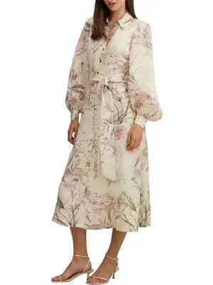 EVER NEW Hazel Floral-print Midi Shirt Dress Neutrals