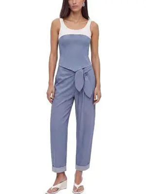 NOCTURNE Textured Straight Leg Trousers - Blue