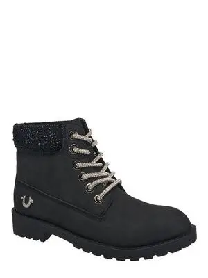 True Religion Faith Bling Lace Combat Boot - Black