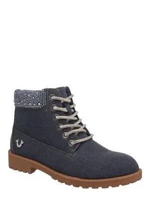 True Religion Faith Bling Lace Combat Boot - Denim