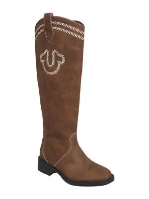 True Religion Sza Logo Knee High Cowboy Boot - Brown