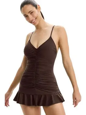 GOTTEX Tutti Frutti Shirred Swimdress - Espresso