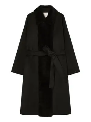 Marina Rinaldi Wool Lamb-fur Wrap Coat - Black
