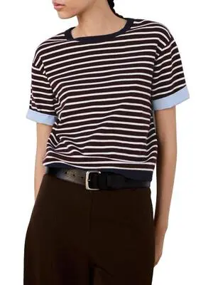 Mango Biboy Striped Crewneck Sweater - Chocolate