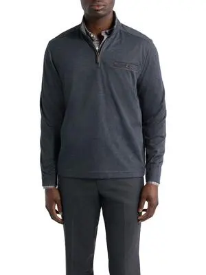 Johnston & Murphy Merritt Piqué Quarter Zip Pullover - Navy