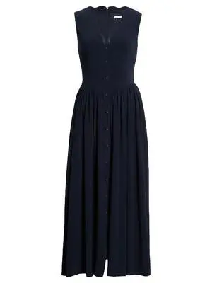 Avec Les Filles Scallop Stretch Crepe Maxi Dress - Navy