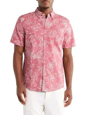 Reyn Spooner Hawaiian Gardenias Floral Button Down Shirt Faded Ginger