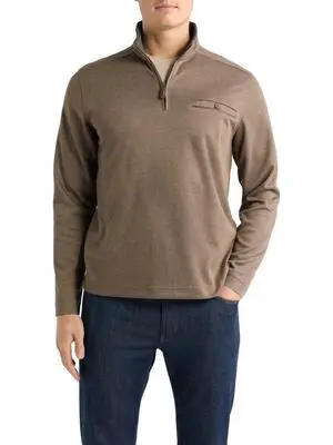 Johnston & Murphy Merritt Piqué Quarter Zip Pullover Tan