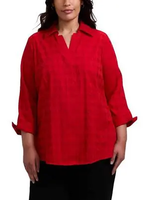 Foxcroft Taylor Houndstooth Jacquard Button-up Shirt - Red