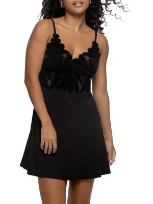 Felina Sienna Lace Trim Chemise - Black
