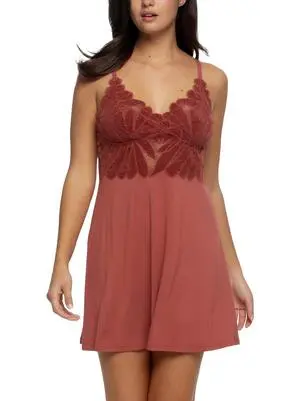 Felina Sienna Lace Trim Chemise - Marsala