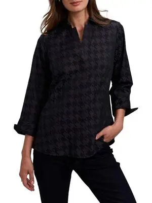 Foxcroft Taylor Houndstooth Jacquard Button-up Shirt - Black