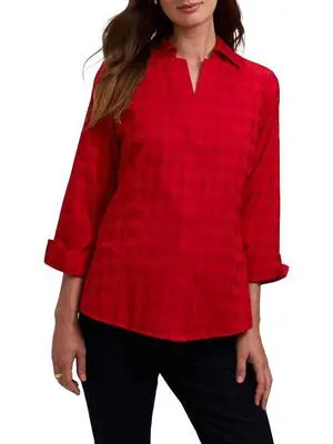 Foxcroft Taylor Houndstooth Jacquard Button-up Shirt - Red