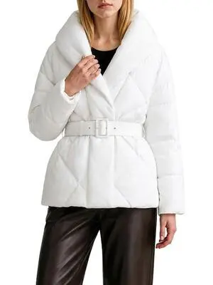 NOIZE Becky Belted Shawl Collar Puffer Jacket Cloud