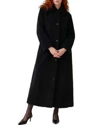 NOIZE Elise Faux Fur Longline Coat - Black
