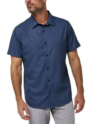 Travis Mathew Techwoven Flair Short Sleeve Button-up Shirt - Total Eclipse