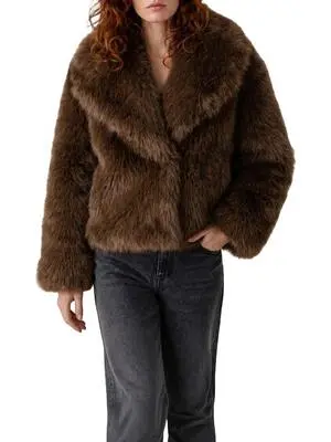 NOIZE Mandie Faux Fur Coat - Brown